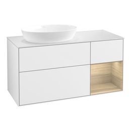 Villeroy & Boch Villeroy und Boch Finion Waschtischunterschrank FA51PCGF 120cm, Abdeckplatte white matt, Regale Oak Veneer, Glossy white lacquer