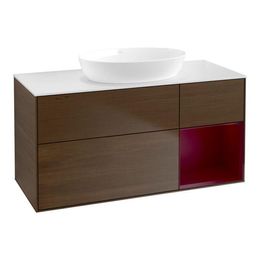 Villeroy & Boch Villeroy und Boch Finion Waschtischunterschrank FA71HBGN 120cm, Abdeckplatte white matt, Regale Peony matt lacquer, Walnut veneer