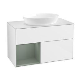 Villeroy & Boch Villeroy und Boch Finion Waschtischunterschrank FA11GMGF 100cm, Abdeckplatte white matt, Regale Olive matt lacquer, Glossy white lacquer