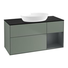Villeroy & Boch Villeroy und Boch Finion Waschtischunterschrank GA72HGGM 120cm, Abdeckplatte black matt, Emotion, Regale Midnight matt lacquer, Olive Matt Lacquer