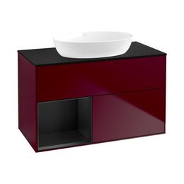 Villeroy & Boch Villeroy und Boch Finion Waschtischunterschrank GA12PDHB 100cm, Abdeckplatte black matt, Emotion, Regale Black matt lacquer, Peony Matt