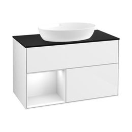 Villeroy & Boch Villeroy und Boch Finion Waschtischunterschrank GA12GFGF 100cm, Abdeckplatte black matt, Emotion, Regale Glossy white lacquer, Glossy white lacquer