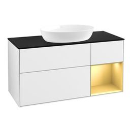 Villeroy & Boch Villeroy und Boch Finion Waschtischunterschrank GA72HFGF 120cm, Abdeckplatte black matt, Emotion, Regale Gold matt lacquer, Glossy white lacquer