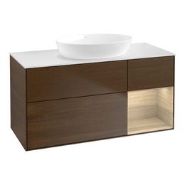 Villeroy & Boch Villeroy und Boch Finion Waschtischunterschrank FA71PCGN 120cm, Abdeckplatte white matt, Regale Oak Veneer, Walnut veneer