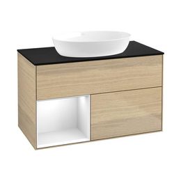 Villeroy & Boch Villeroy und Boch Finion Waschtischunterschrank GA12GFPC 100cm, Abdeckplatte black matt, Emotion, Regale Glossy white lacquer, Oak Veneer