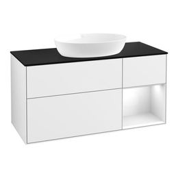 Villeroy & Boch Villeroy und Boch Finion Waschtischunterschrank GA72GFGF 120cm, Abdeckplatte black matt, Emotion, Regale Glossy white lacquer, Glossy white lacquer