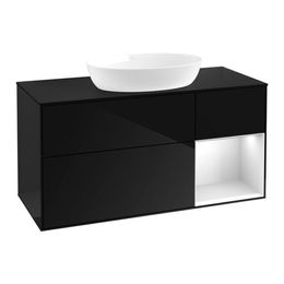 Villeroy & Boch Villeroy und Boch Finion Waschtischunterschrank FA72MTPH 120cm, Abdeckplatte black matt, Regale White matt lacquer, Glossy Black Lacquer