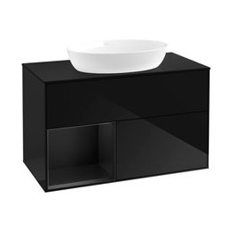 Villeroy & Boch Villeroy und Boch Finion Waschtischunterschrank GA12PDPH 100cm, Abdeckplatte black matt, Emotion, Regale Black matt lacquer, Glossy Black Lacquer