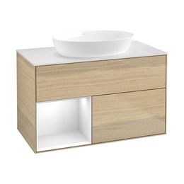 Villeroy & Boch Villeroy und Boch Finion Waschtischunterschrank FA11GFPC 100cm, Abdeckplatte white matt, Regale Glossy white lacquer, Oak Veneer