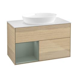 Villeroy & Boch Villeroy und Boch Finion Waschtischunterschrank FA11GMPC 100cm, Abdeckplatte white matt, Regale Olive matt lacquer, Oak Veneer
