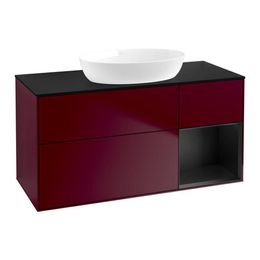 Villeroy & Boch Villeroy und Boch Finion Waschtischunterschrank FA72PDHB 120cm, Abdeckplatte black matt, Regale Black matt lacquer, Peony Matt