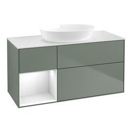 Villeroy & Boch Villeroy und Boch Finion Waschtischunterschrank FA61GFGM 120cm, Abdeckplatte white matt, Regale Glossy white lacquer, Olive Matt Lacquer
