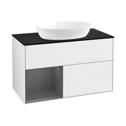 Villeroy & Boch Villeroy und Boch Finion Waschtischunterschrank GA12GKGF 100cm, Abdeckplatte black matt, Emotion, Regale Anthracite matt lacquer, Glossy white lacquer