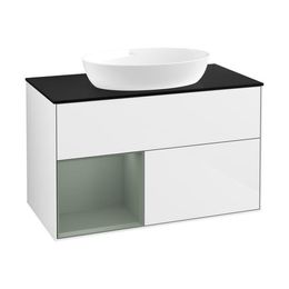 Villeroy & Boch Villeroy und Boch Finion Waschtischunterschrank FA12GMGF 100cm, Abdeckplatte black matt, Regale Olive matt lacquer, Glossy white lacquer
