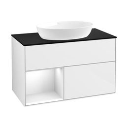 Villeroy & Boch Villeroy und Boch Finion Waschtischunterschrank FA12GFGF 100cm, Abdeckplatte black matt, Regale Glossy white lacquer, Glossy white lacquer