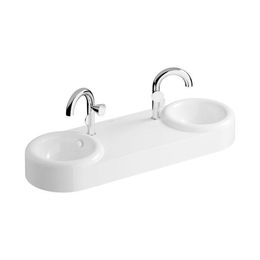 Vitra Liquid Doppelwaschtisch 7313B403-0001 119x39,5x15cm, mit Überlauf, weiß hochglanz VC, 1 Hahnloch mittig