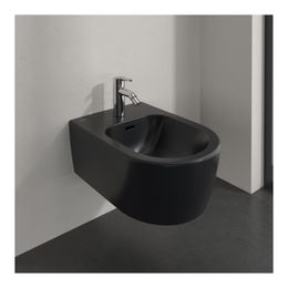 Villeroy & Boch Villeroy und Boch Skyla Bidet 448200R7 37x53cm, f&uuml;r 1-Loch Armatur, mit &Uuml;berlauf, Pure Black C+
