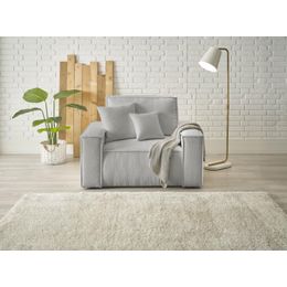 Loveseat OTTO HOME "FINNLEY, XXL-Sessel, Lesesessel, trendige Stoffe, inkl. Zierkissen", grau, B:120cm H:85cm T:86cm, Bezugstoff aus 90% recyeltem Material ;Aqua Clean ;Gramatur 580g/qm +/- 5%, Sessel, verf&uuml;gbar in den Stoffqualit&auml;ten Boucl&eacute;, Struktur fein und Mega Cord