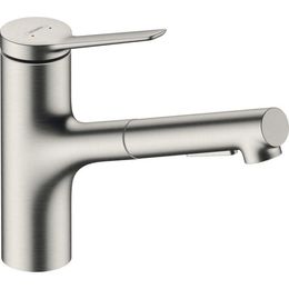 Hansgrohe Zesis M33 Küchenarmatur 74803800 Ausziehbrause, 2jet, sBox lite, Edelstahl Finish