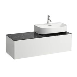 Laufen Sonar Schubladenelement/Sideboard H4054530341431 117,5x34x45,5cm, Ausschnitt rechts, Weiß matt/Nero Marquina
