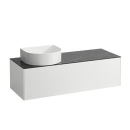 Laufen Sonar Schubladenelement/Sideboard H4054220341431 117,5x34x45,5cm, Ausschnitt links, Wei&szlig; matt/Nero Marquina
