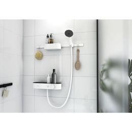 Hansgrohe WallStoris Handbrause Set 24250700 3jet EcoSmart Activation, Thermostat, mit Brausestange, Accessoireset, Mattweiß