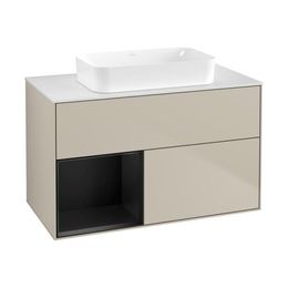 Villeroy & Boch Villeroy und Boch Finion Waschtischunterschrank F651PDHH 100x60,3x50,1cm, Regal links Black matt lacquer, Sand Matt Lacquer