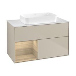 Villeroy & Boch Villeroy und Boch Finion Waschtischunterschrank F651PCHH 100x60,3x50,1cm, Regal links Oak Veneer, Sand Matt Lacquer