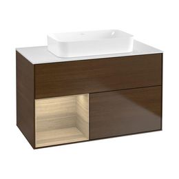 Villeroy & Boch Villeroy und Boch Finion Waschtischunterschrank F651PCGN 100x60,3x50,1cm, Regal links Oak Veneer, Walnut veneer