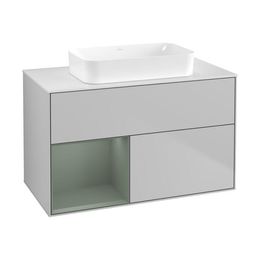 Villeroy & Boch Villeroy und Boch Finion Waschtischunterschrank F651GMGJ 100x60,3x50,1cm, Regal links Olive Matt Lacquer, Light grey matt
