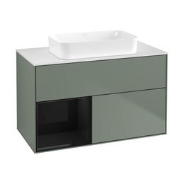 Villeroy & Boch Villeroy und Boch Finion Waschtischunterschrank F651PHGM 100x60,3x50,1cm, Regal links Glossy Black Lacquer, Olive Matt Lacquer