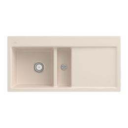 Villeroy & Boch Villeroy und Boch Subway Flächenbündige Spüle 67701FFU Becken links, mit Ablaufgarnitur und Handbetätigung, Ivory
