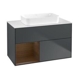 Villeroy & Boch Villeroy und Boch Finion Waschtischunterschrank F651GNHG 100x60,3x50,1cm, Regal links Walnut veneer, Midnight Blue Matt Lacquer