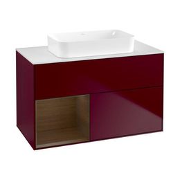 Villeroy & Boch Villeroy und Boch Finion Waschtischunterschrank F651GNHB 100x60,3x50,1cm, Regal links Walnut veneer, Peony Matt