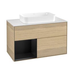 Villeroy & Boch Villeroy und Boch Finion Waschtischunterschrank F651PDPC 100x60,3x50,1cm, Regal links Black matt lacquer, Oak Veneer
