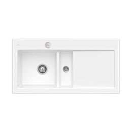 Villeroy & Boch Villeroy und Boch Subway Flächenbündige Spüle 67702FKG Becken links, mit Ablaufgarnitur und Excenterbetätigung, Snow White