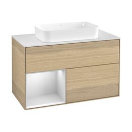 Villeroy & Boch Villeroy und Boch Finion Waschtischunterschrank F651MTPC 100x60,3x50,1cm, Regal links White matt lacquer, Oak Veneer