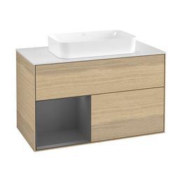 Villeroy & Boch Villeroy und Boch Finion Waschtischunterschrank F651GKPC 100x60,3x50,1cm, Regal links Anthracite matt, Oak Veneer