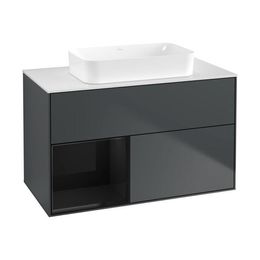 Villeroy & Boch Villeroy und Boch Finion Waschtischunterschrank F651PHHG 100x60,3x50,1cm, Regal links Glossy Black Lacquer, Midnight Blue Matt Lacquer