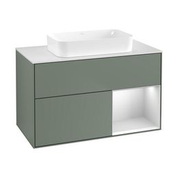 Villeroy & Boch Villeroy und Boch Finion Waschtischunterschrank F661MTGM 100x60,3x50,1cm, Regal rechts White matt lacquer, Olive Matt Lacquer