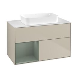 Villeroy & Boch Villeroy und Boch Finion Waschtischunterschrank F651GMHH 100x60,3x50,1cm, Regal links Olive Matt Lacquer, Sand Matt Lacquer