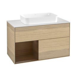 Villeroy & Boch Villeroy und Boch Finion Waschtischunterschrank F651GNPC 100x60,3x50,1cm, Regal links Walnut veneer, Oak Veneer