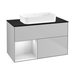 Villeroy & Boch Villeroy und Boch Finion Waschtischunterschrank F652MTGJ 100x60,3x50,1cm, Regal links White matt lacquer, Light grey matt