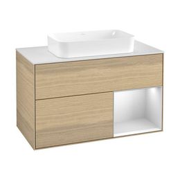 Villeroy & Boch Villeroy und Boch Finion Waschtischunterschrank F661MTPC 100x60,3x50,1cm, Regal rechts White matt lacquer, Oak Veneer