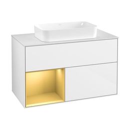 Villeroy & Boch Villeroy und Boch Finion Waschtischunterschrank F651HFGF 100x60,3x50,1cm, Regal links Gold matt, Glossy white lacquer