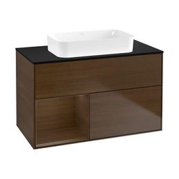 Villeroy & Boch Villeroy und Boch Finion Waschtischunterschrank F652GNGN 100x60,3x50,1cm, Regal links Walnut veneer, Walnut veneer