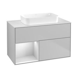 Villeroy & Boch Villeroy und Boch Finion Waschtischunterschrank F651MTGJ 100x60,3x50,1cm, Regal links White matt lacquer, Light grey matt