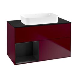 Villeroy & Boch Villeroy und Boch Finion Waschtischunterschrank F652PDHB 100x60,3x50,1cm, Regal links Black matt lacquer, Peony Matt