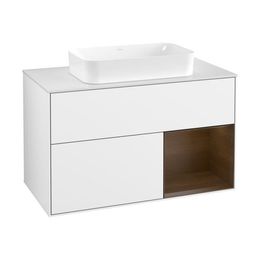 Villeroy & Boch Villeroy und Boch Finion Waschtischunterschrank F661GNGF 100x60,3x50,1cm, Regal rechts Walnut veneer, Glossy white lacquer