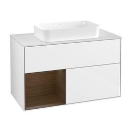 Villeroy & Boch Villeroy und Boch Finion Waschtischunterschrank F651GNGF 100x60,3x50,1cm, Regal links Walnut veneer, Glossy white lacquer